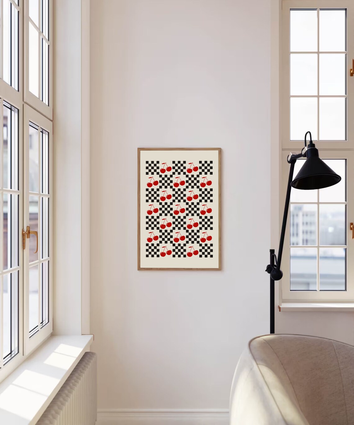 Cherry Pop Art, Retro Cherry Checkerboard, Vintage Cherries and ...