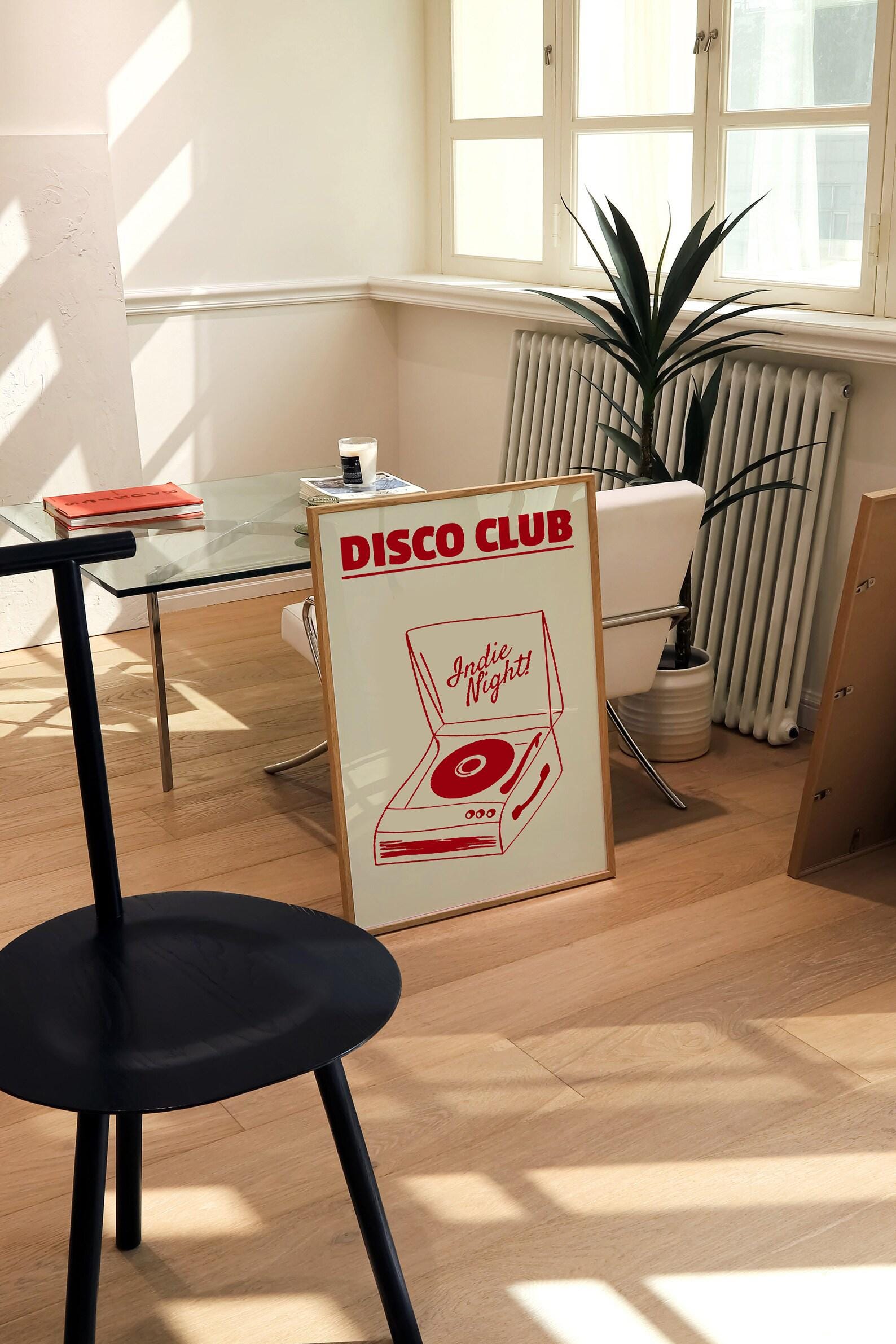 Disco Club Poster, Record Player Print, Vintage Record Wall Art ...