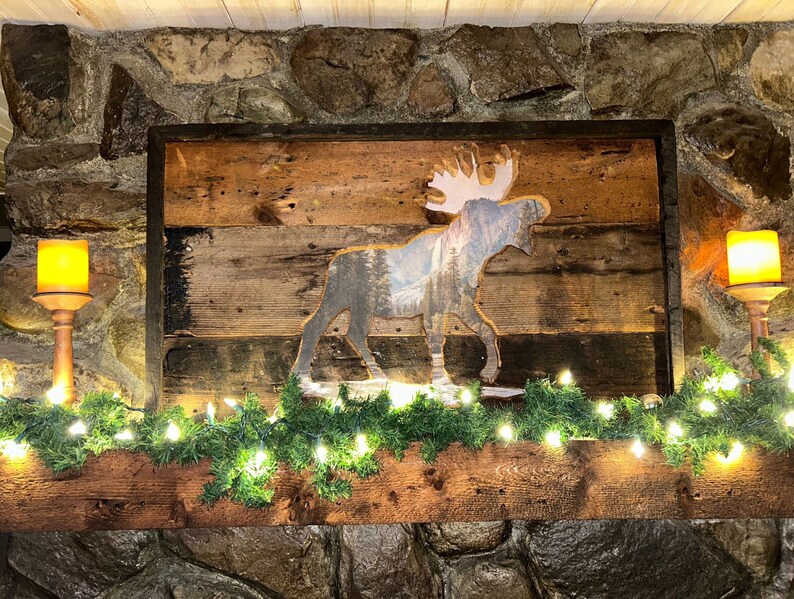 Barn Wood Moose Art Mountains - Etsy
