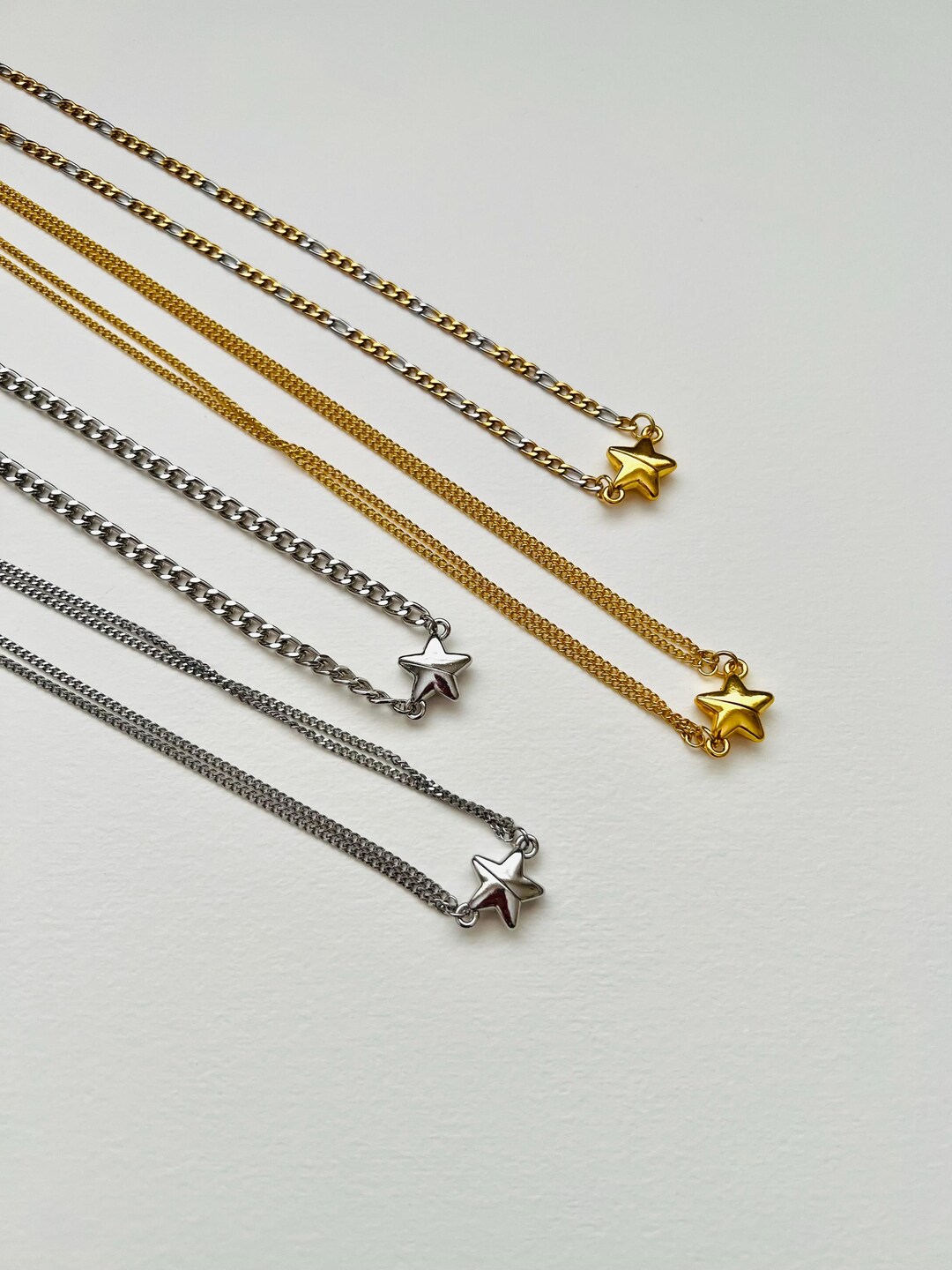 Silver or Gold Two Tone Star Clasp Layering Necklace - Etsy