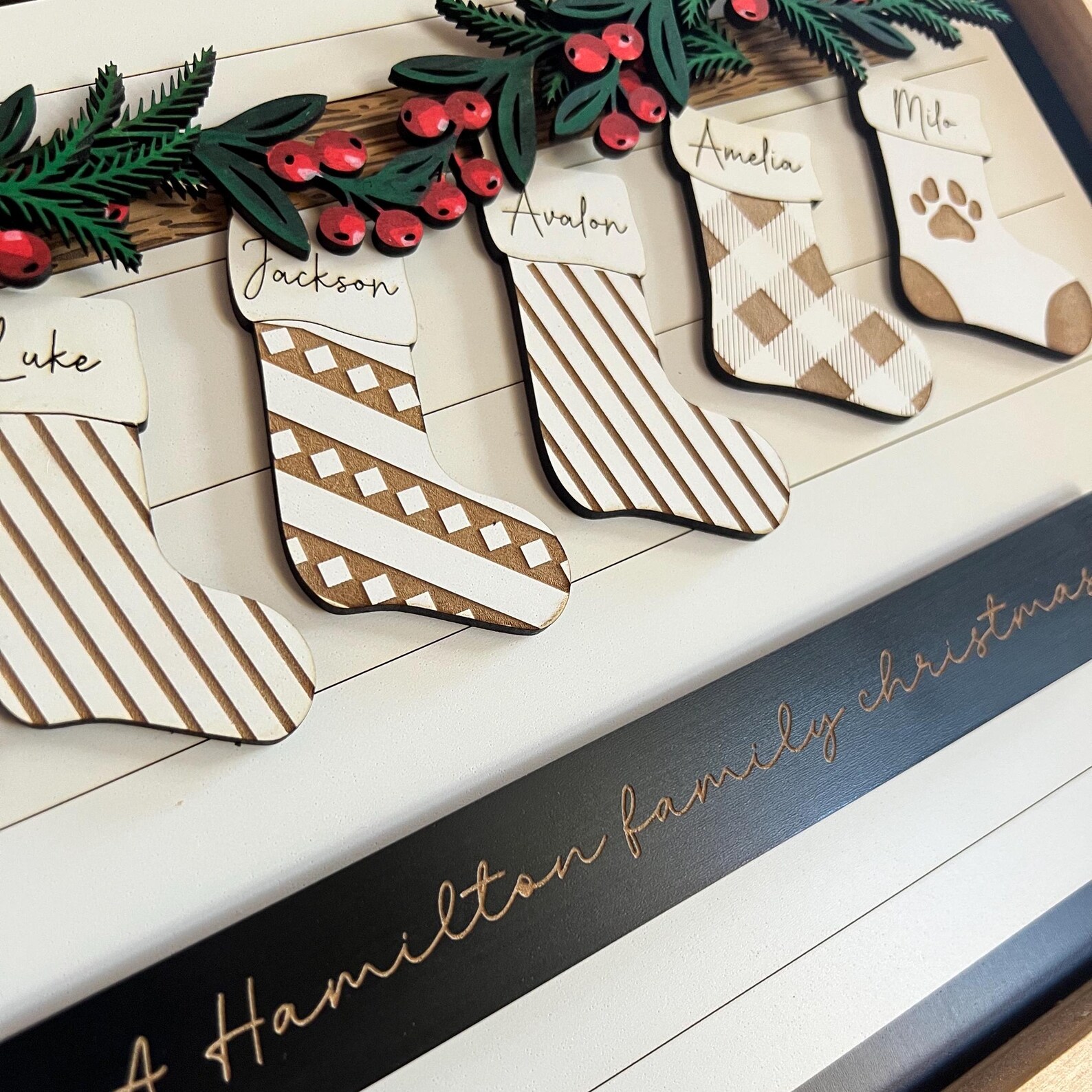 Personalized Family Stocking Shadow Box, Wooden Christmas Mantel Wall ...