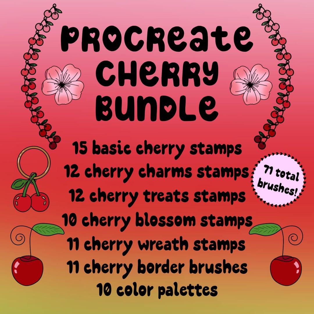 Cherry Cuteness Procreate Bundle Charming Cherry Stamps Flowering ...