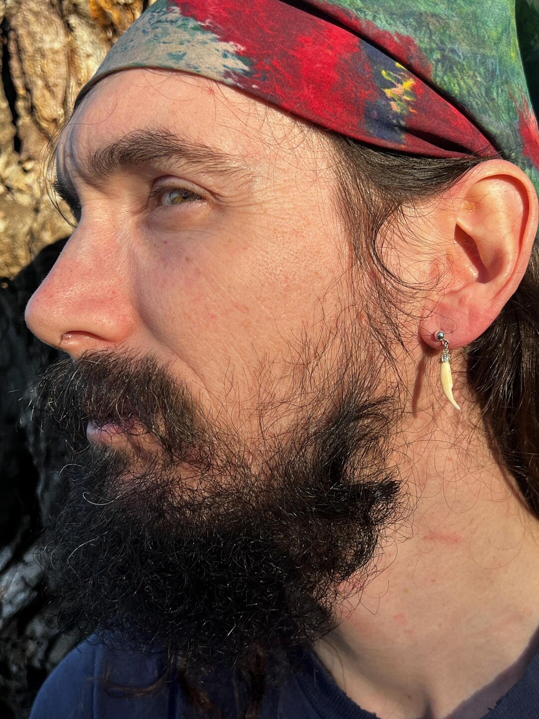 Mens Stud Earring- Real Animal Bone- Single Dangle Earring- Boho Pirate ...