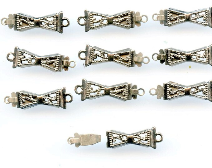 10 Vintage Clasps Silver Tone Filigree 1 Strand Bow Clasp Bow Tie ...