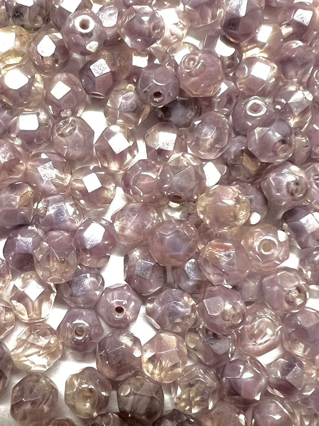 30 Vintage Lilac Luster Givre Faceted Purple & Clear Luster Glass Beads ...