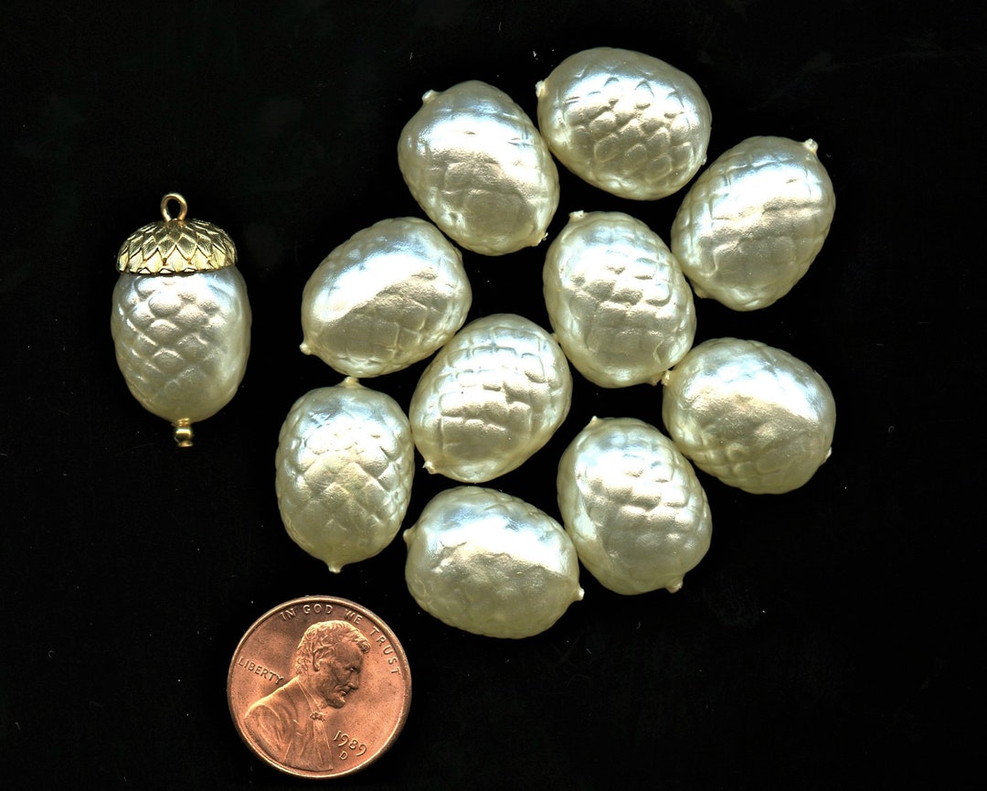 10 Vintage Japanese Pearl Acorn Beads Hollow Lucite Pearlized Acorn ...