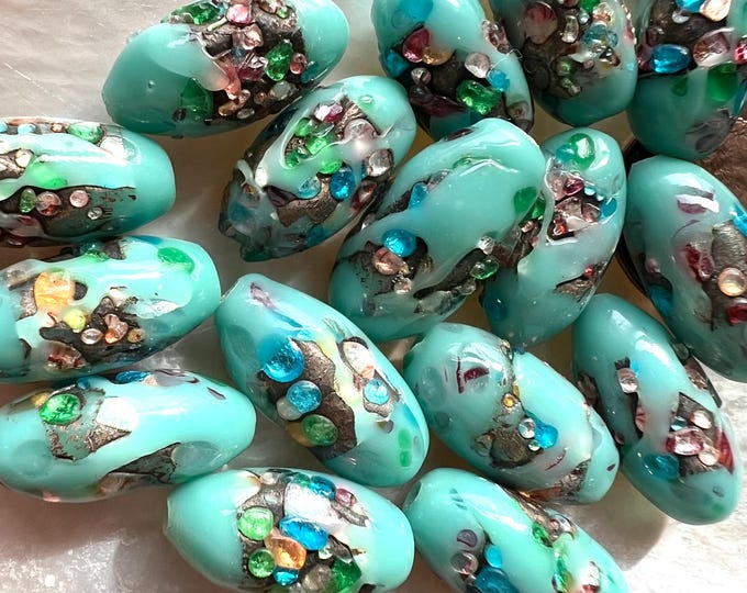 2 Vintage Japanese Turquoise Rainbow Lava Glass Beads Approx 17-18mm ...
