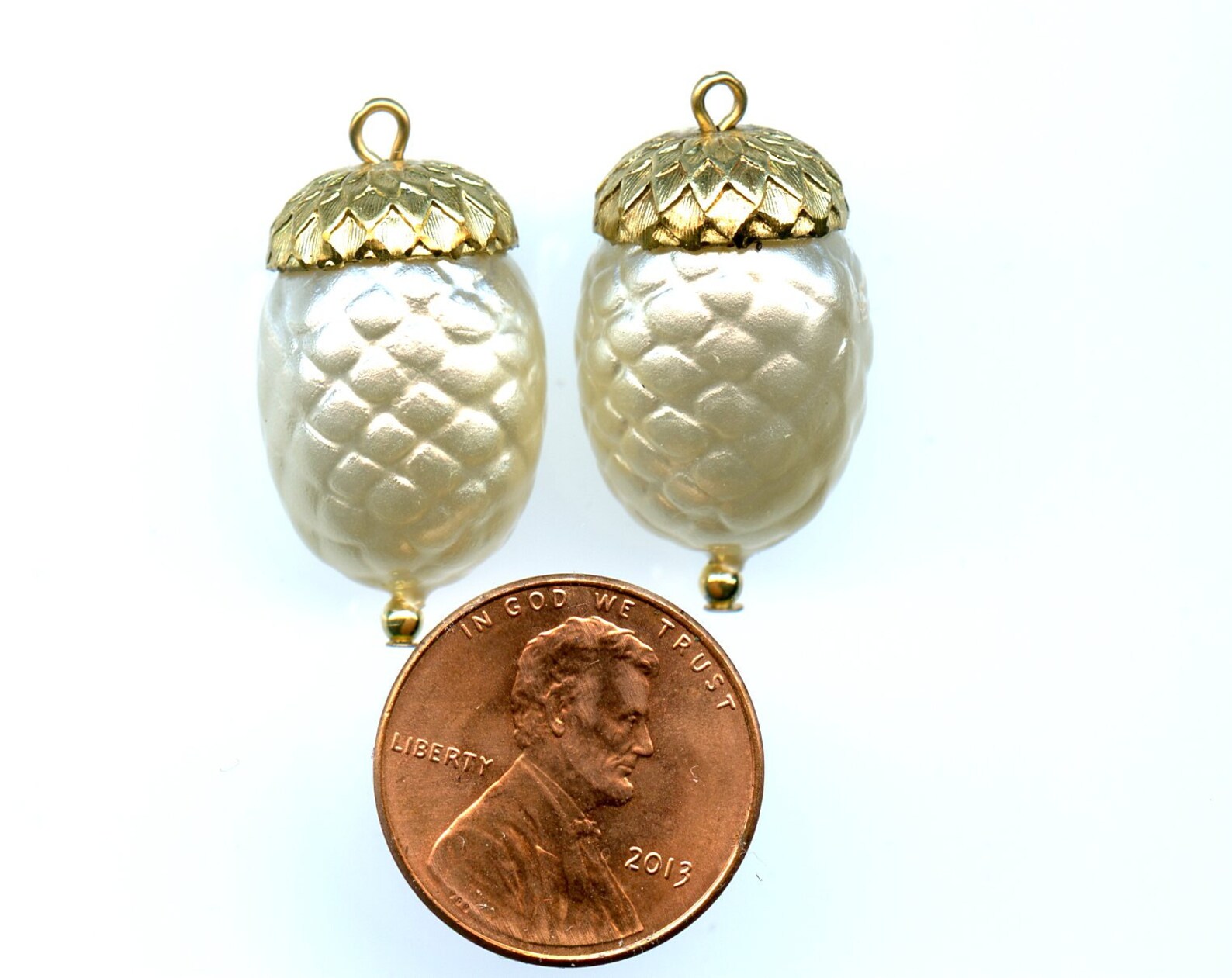 2 Vintage Pearl & Brass Acorn Charms Beads 1 Inch or 25mm - Etsy