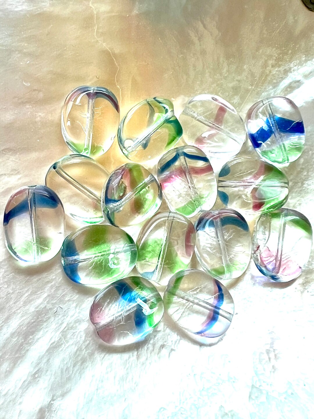 10 Vintage Wavy Iris Elegant Glass Beads Clear Faceted Beads With Lines ...