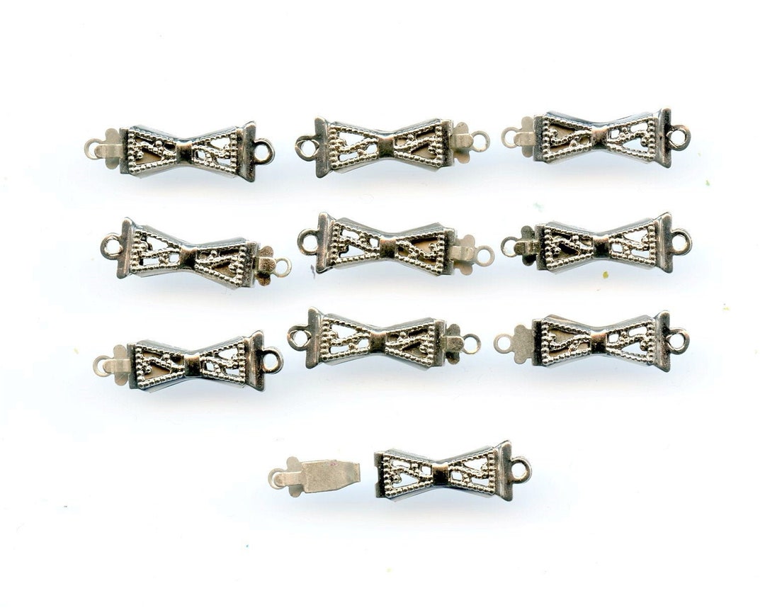 10 Vintage Clasps Silver Tone Filigree 1 Strand Bow Clasp Bow Tie ...