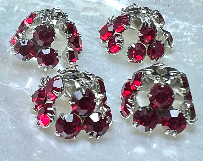 4 Vintage Swarovski Siam Rhinestone Crystal Bead Caps in Silver Tone ...