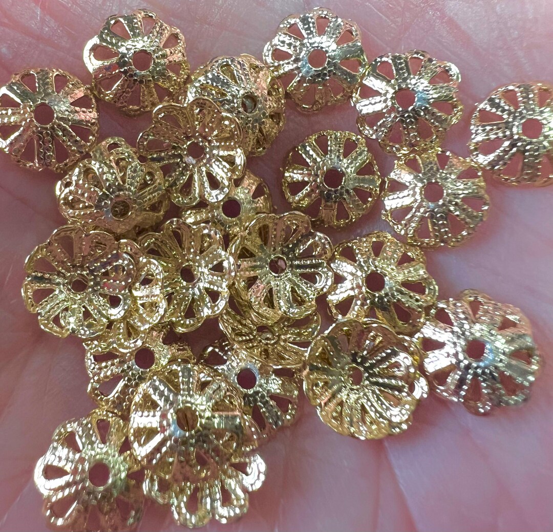 25 Vintage Japan Gold Plated Delicate Textured Filigree Bead Caps 7mm ...