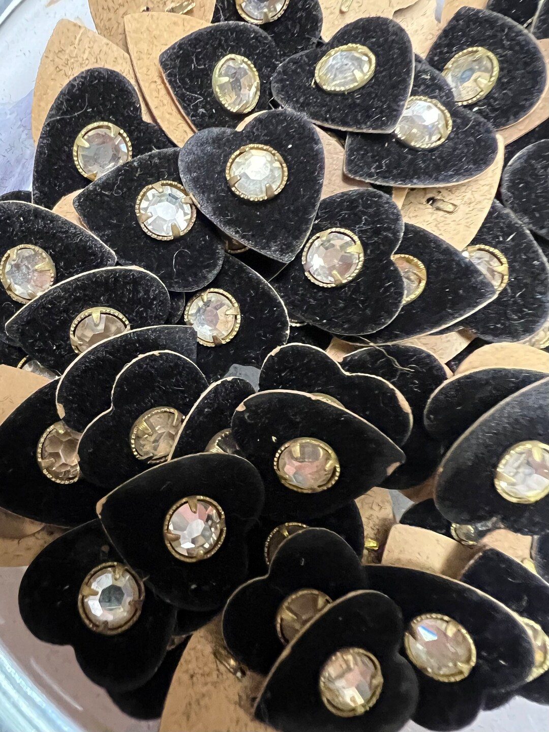 20 Vintage Flocked Velvet Flat Paper Like Heart With Swarovski Crystal ...