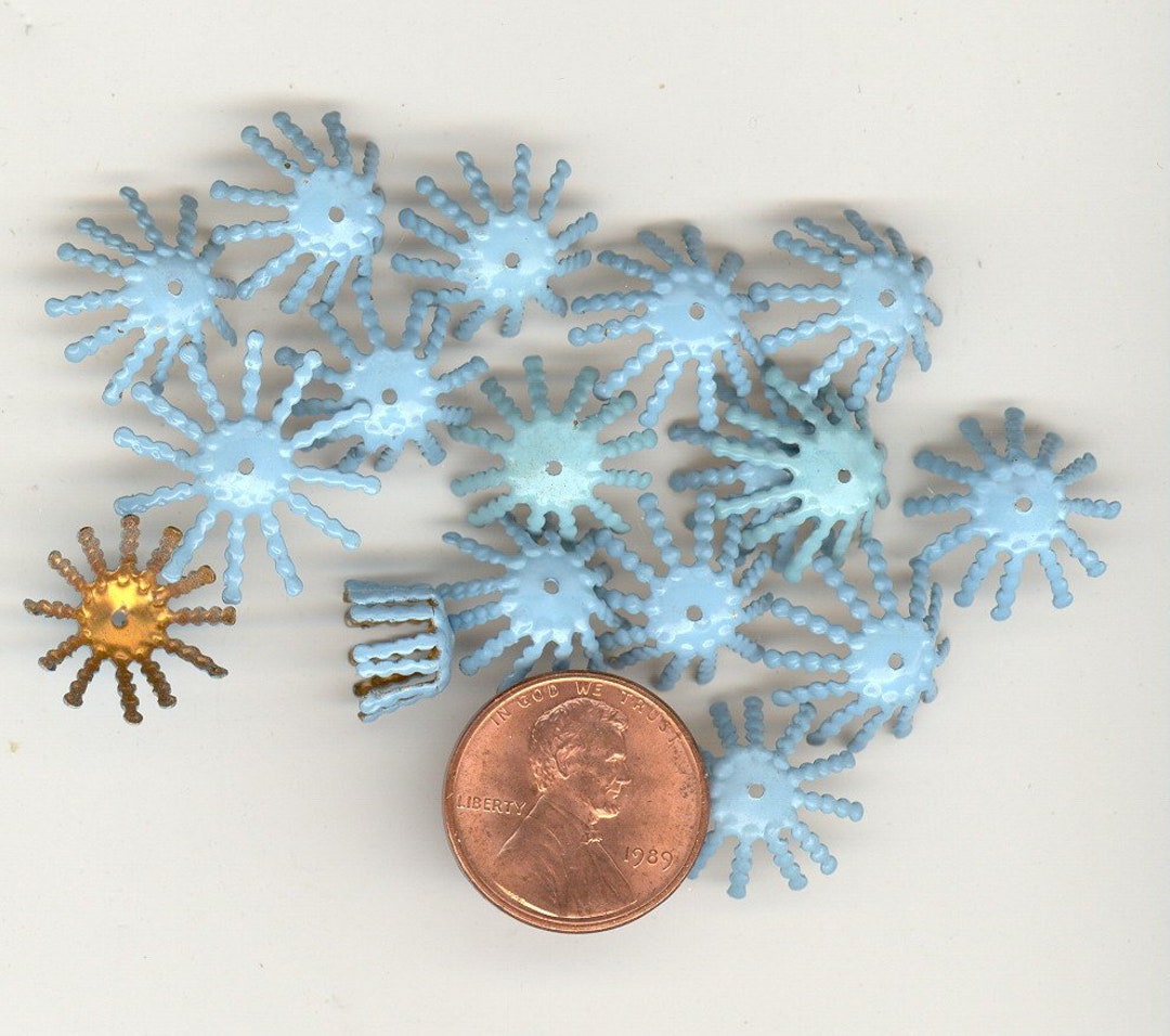 24 Vintage Vendome Bead Caps Light Blue Enamel Firework or Floral ...