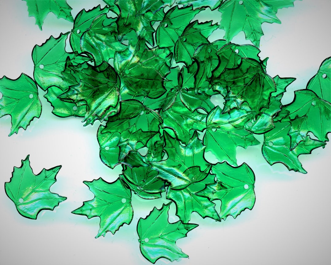 50 Vintage Maple Leaf Plastic Acrylic Charm Pendants Green Curved ...