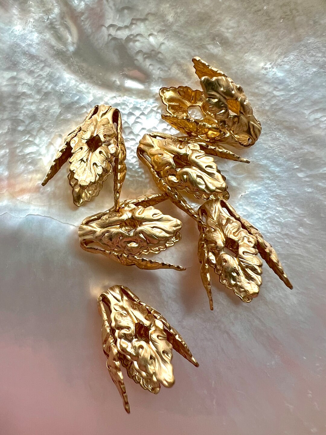 6 Brass Bead Caps Filigree Leaves Leaf Vintage Bead Caps 15mm High X ...