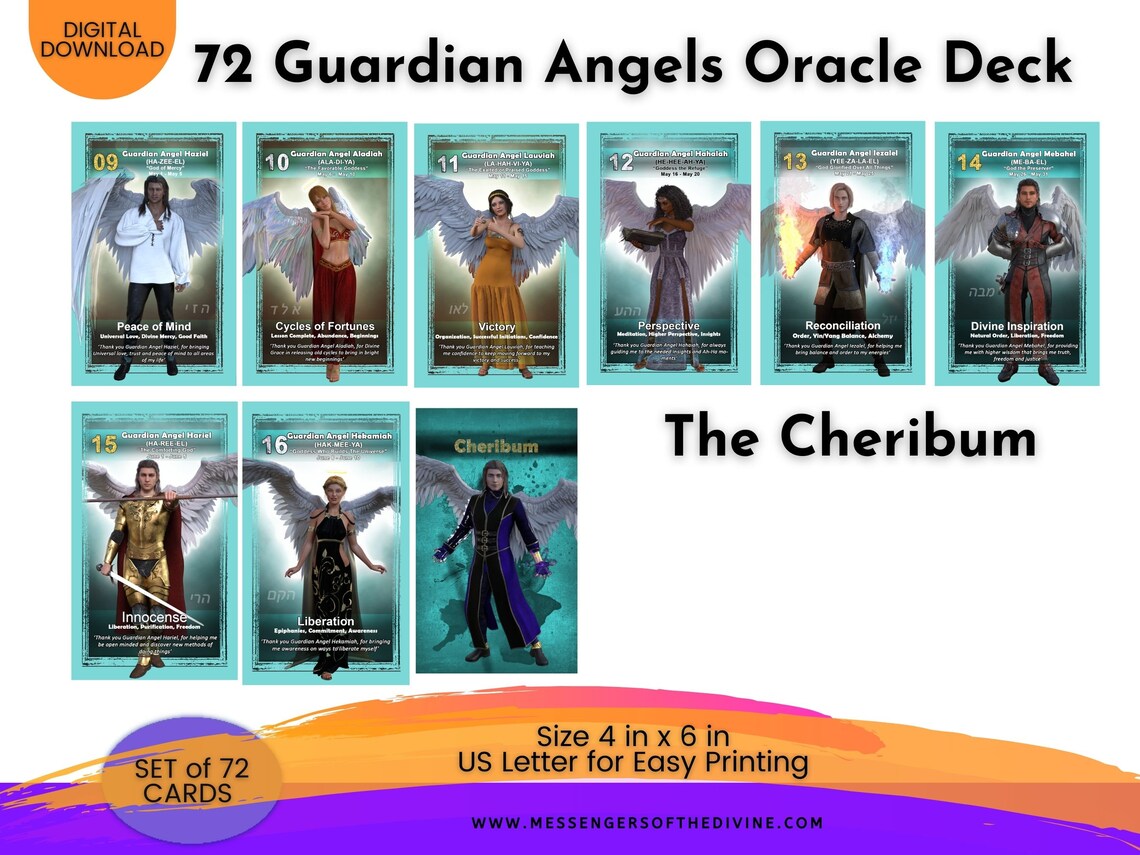 72 Guardian Angels Oracle Deck Printable Oracle Cards Digital Oracle ...