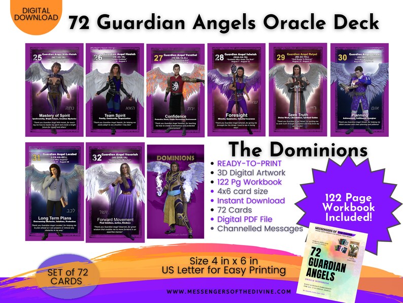 72 Guardian Angels Oracle Deck Printable Oracle Cards - Digital Oracle ...