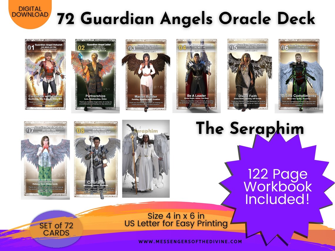 72 Guardian Angels Oracle Deck Printable Oracle Cards Digital Oracle ...