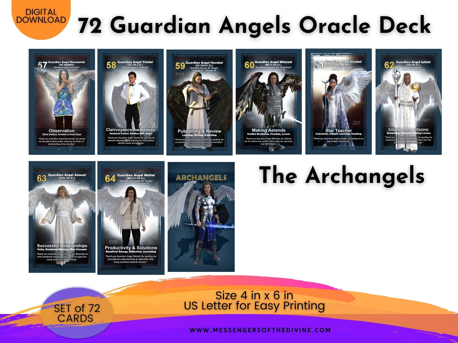 72 Guardian Angels Oracle Deck Printable Oracle Cards Digital Oracle ...