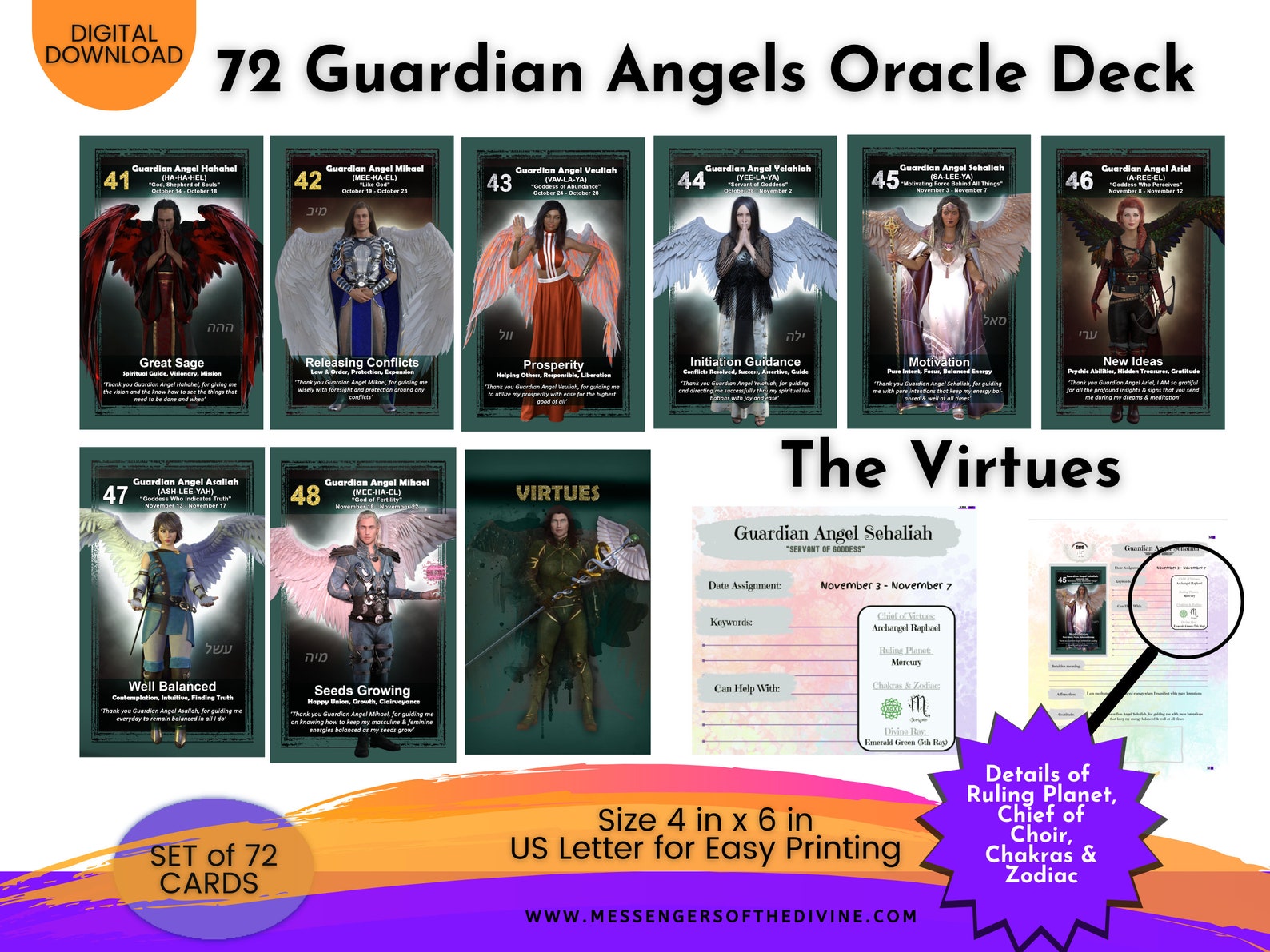 72 Guardian Angels Oracle Deck Printable Oracle Cards - Digital Oracle ...