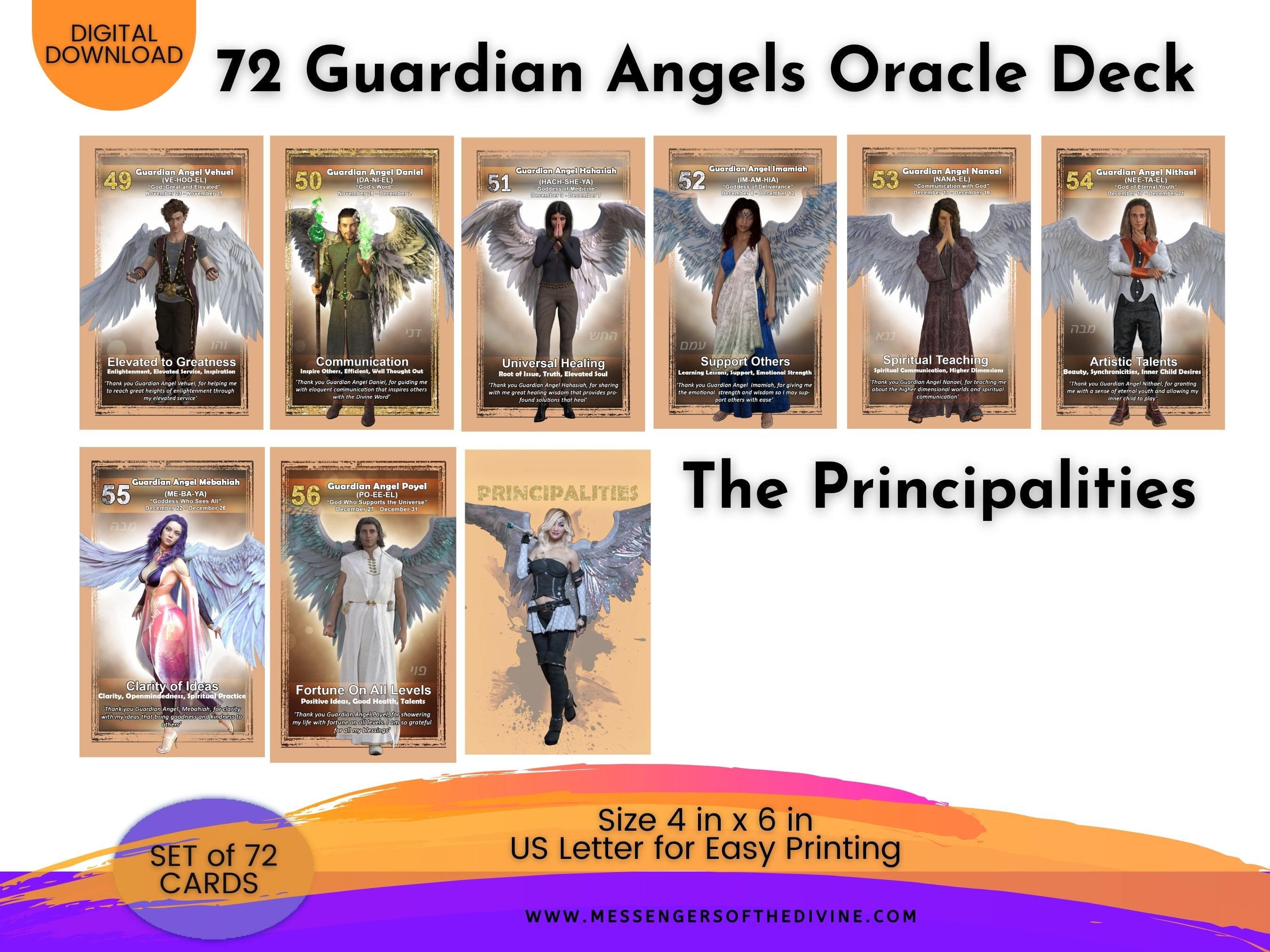 72 Guardian Angels Oracle Deck Printable Oracle Cards Digital Oracle ...