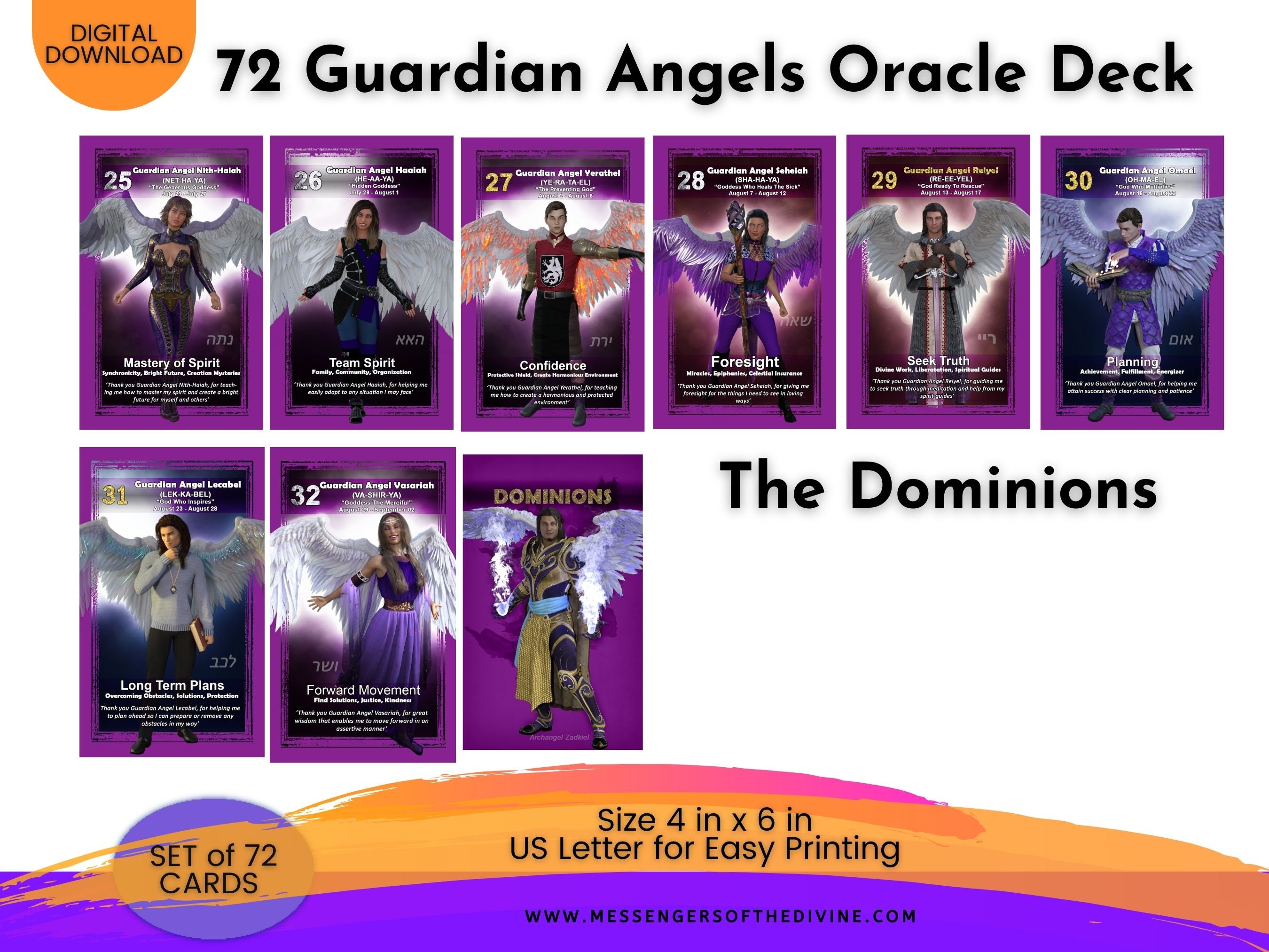 72 Guardian Angels Oracle Deck Printable Oracle Cards Digital Oracle ...