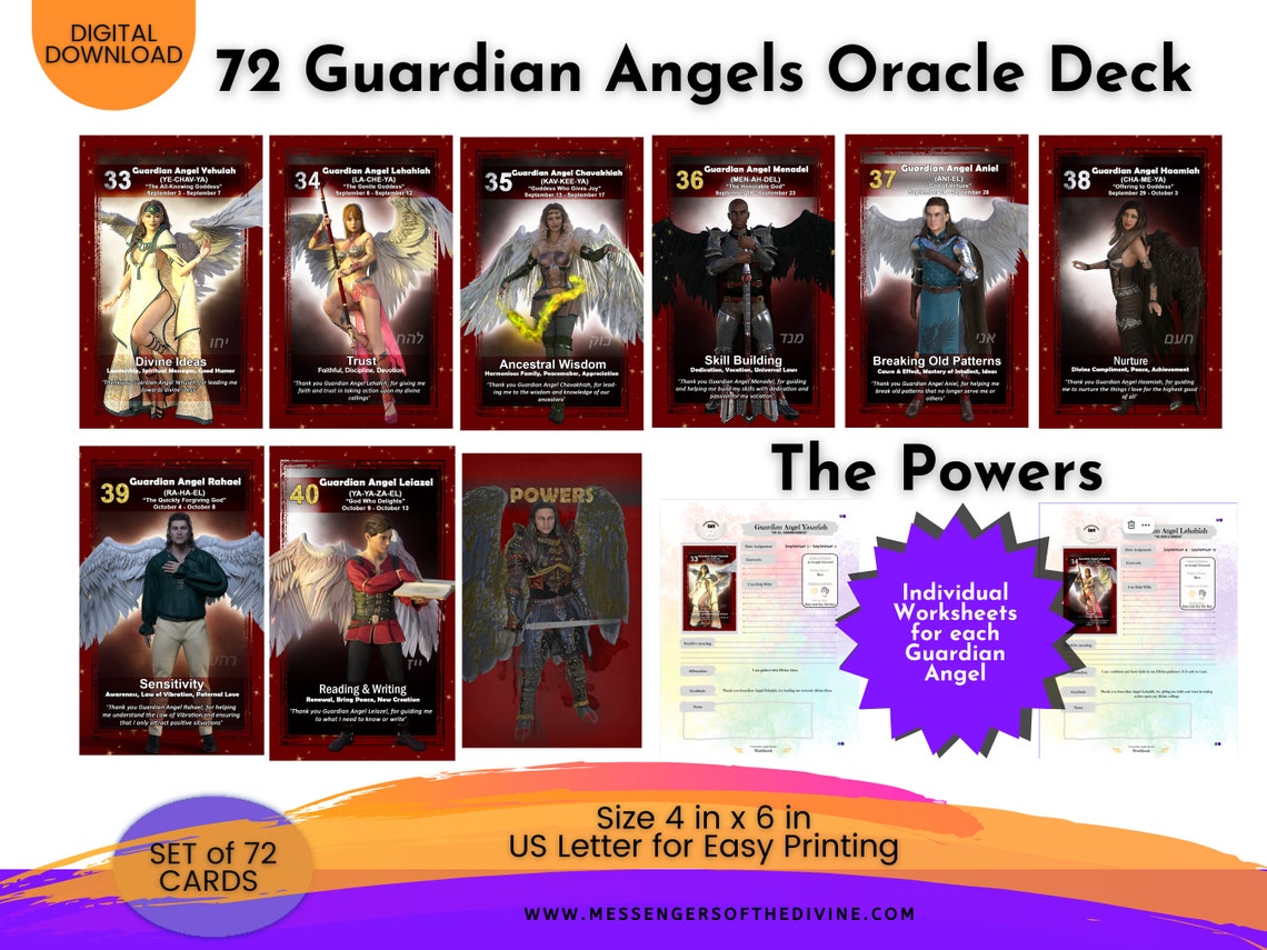 72 Guardian Angels Oracle Deck Printable Oracle Cards - Digital Oracle ...