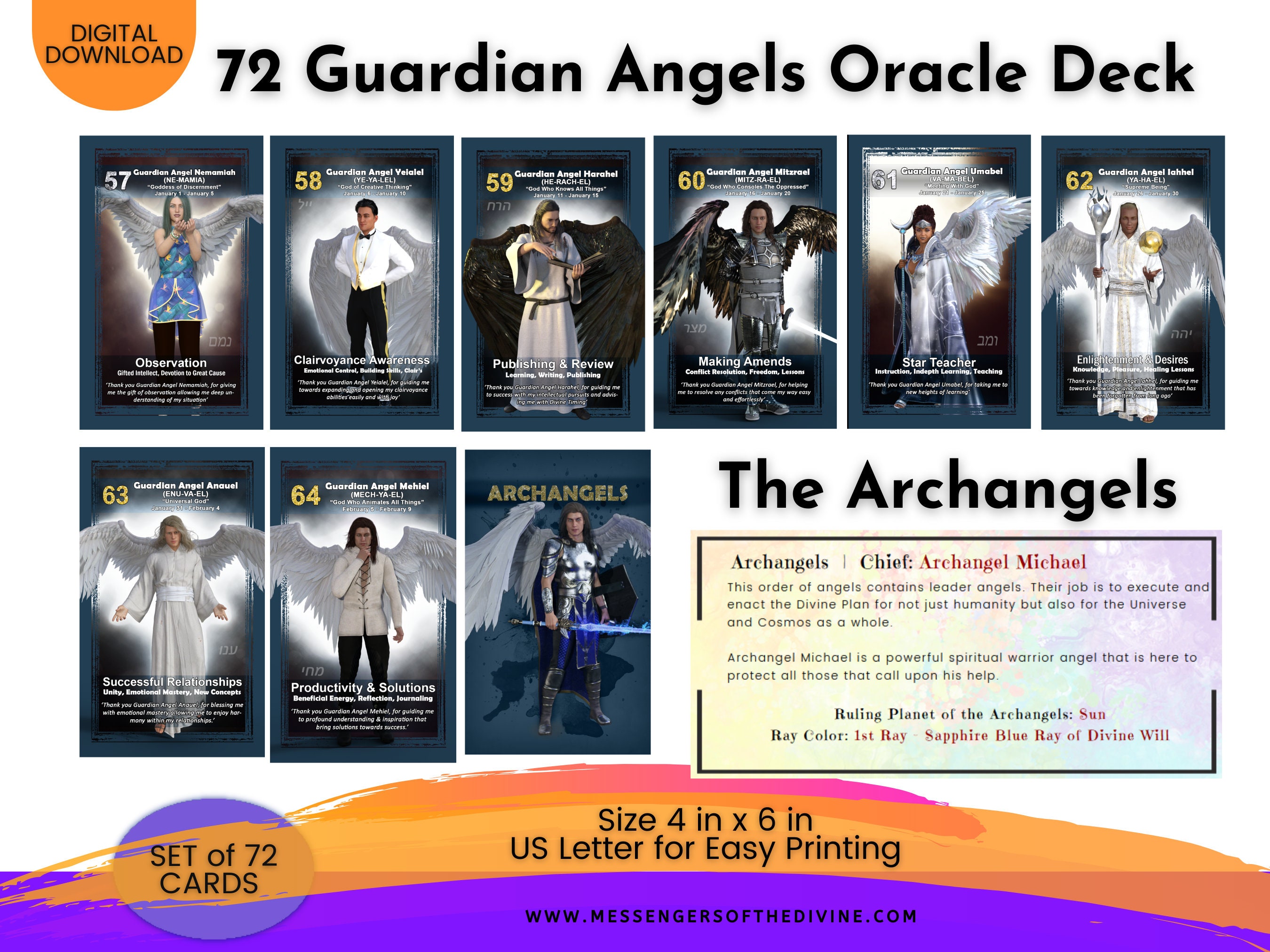 72 Guardian Angels Oracle Deck Printable Oracle Cards - Digital Oracle ...
