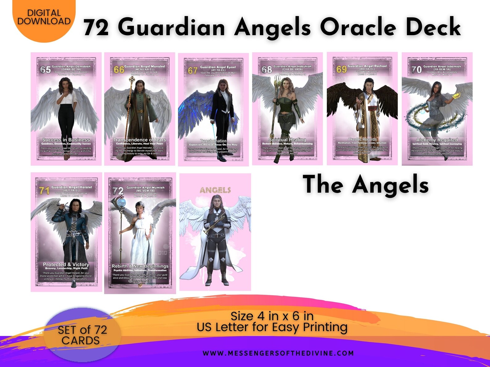 72 Guardian Angels Oracle Deck Printable Oracle Cards Digital Oracle ...