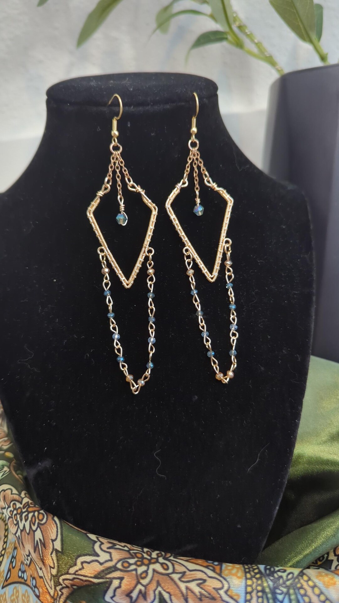 Gold V Shape Crystal Drops, Gold Wire Wrapped Earrings, Handmade ...