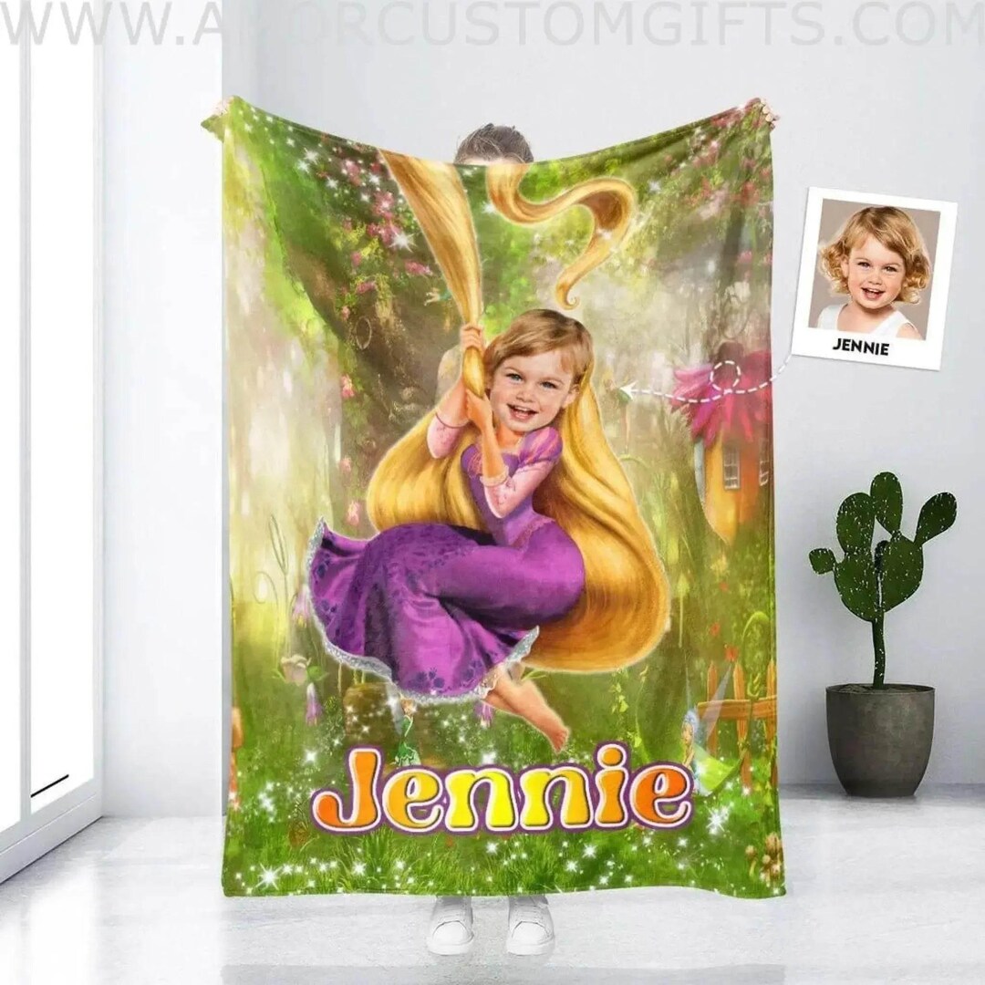 Personalized Rapunzel Photo Blanket, Custom Face & Name Tangled ...