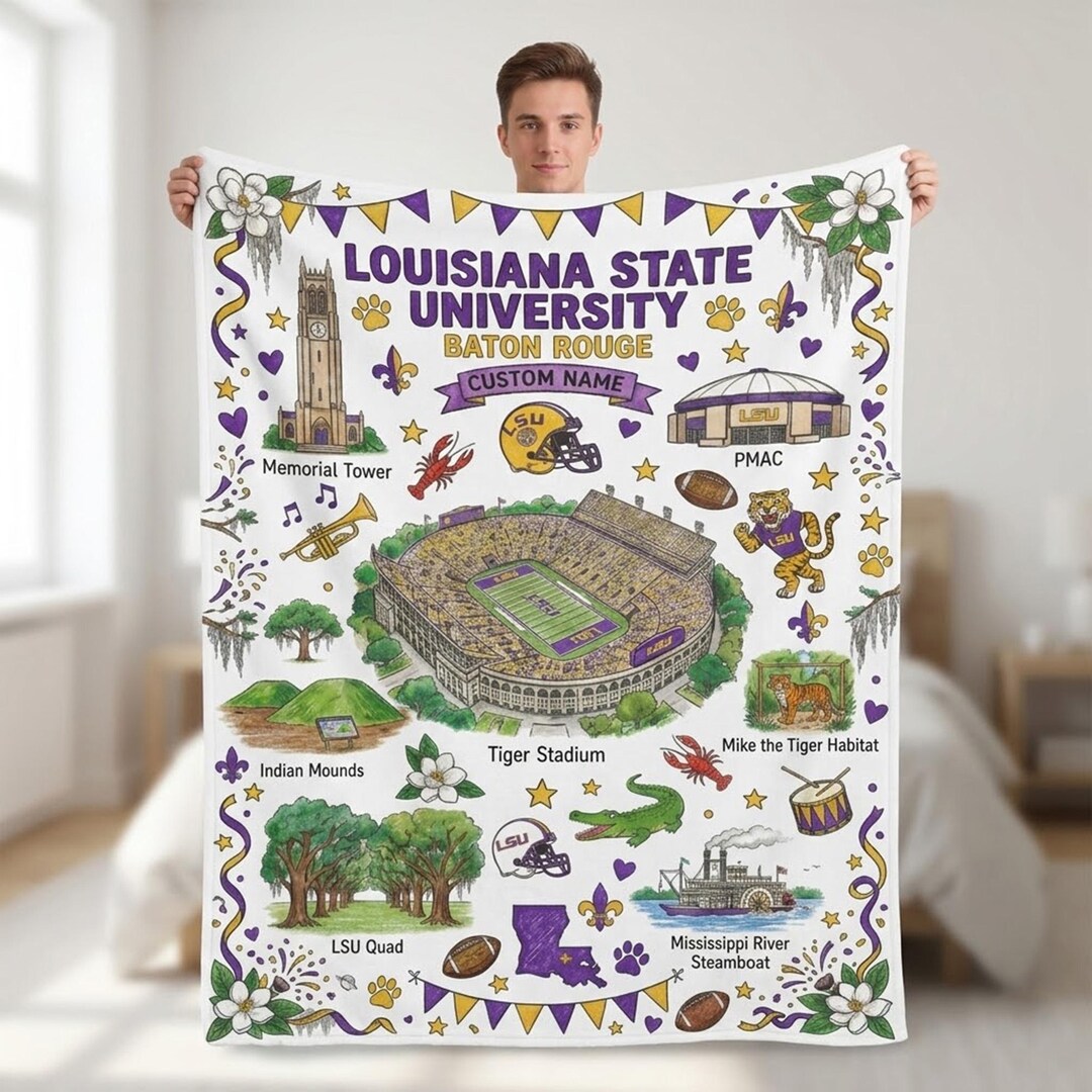 Personalized Louisiana State Campus Culture Icons Blanket, Senior ...