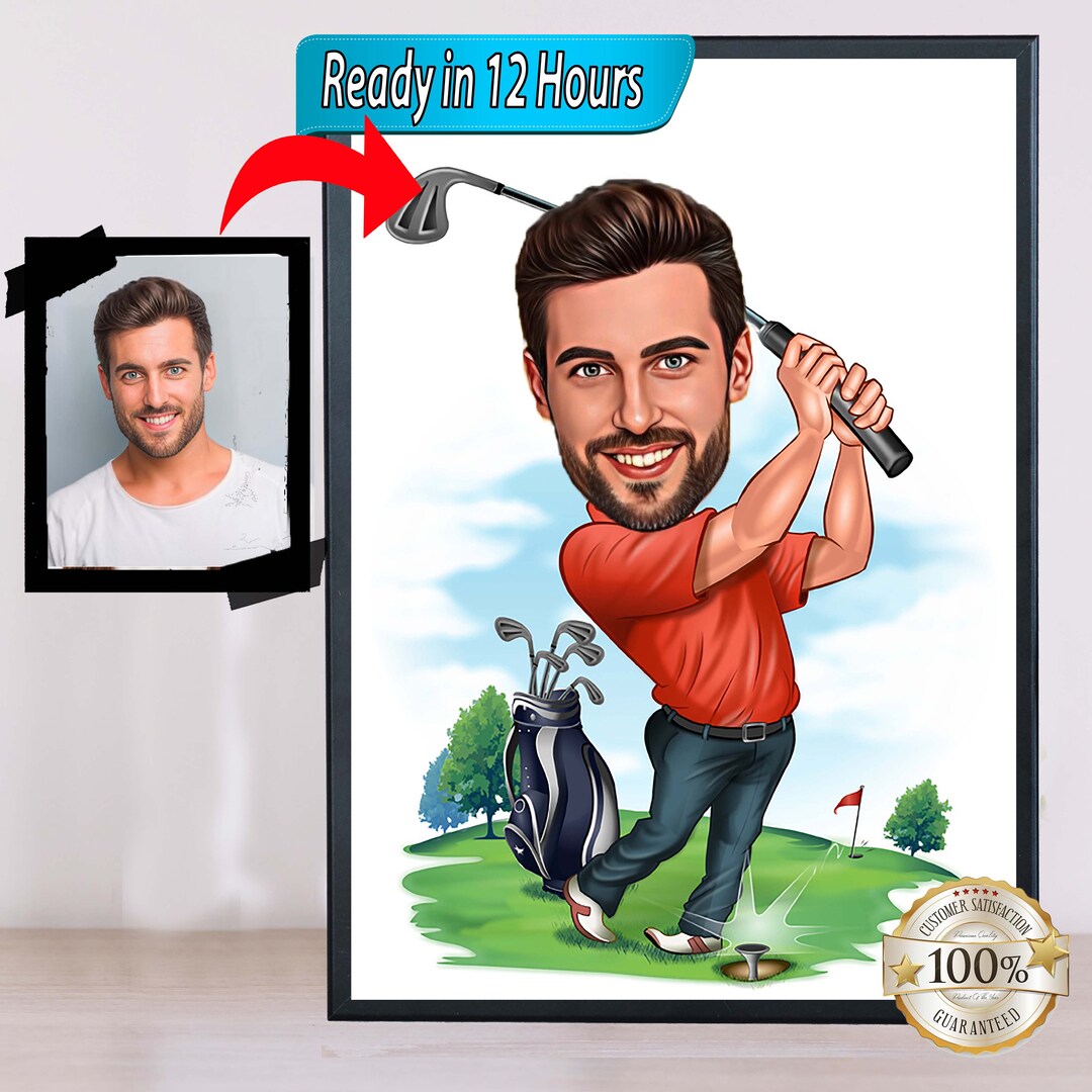 Golfer Gift, Golfer Caricature From Photo, Funny Golfer Drawing Art ...