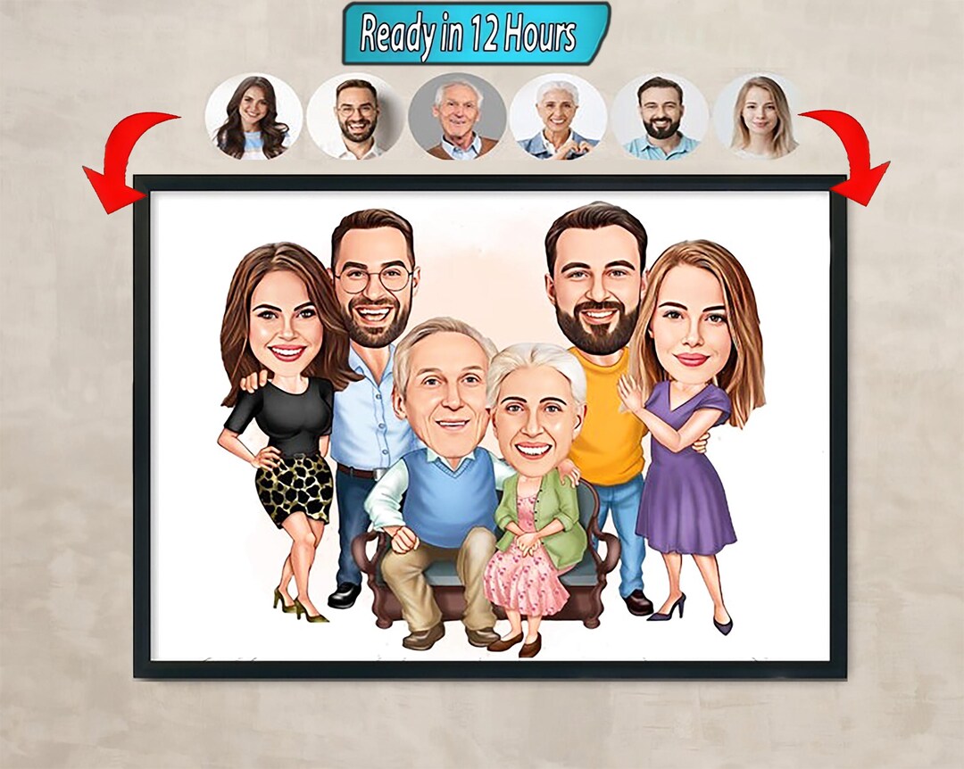 Custom Family Cartoon Portrait, Family Portrait, Gift for Family ...