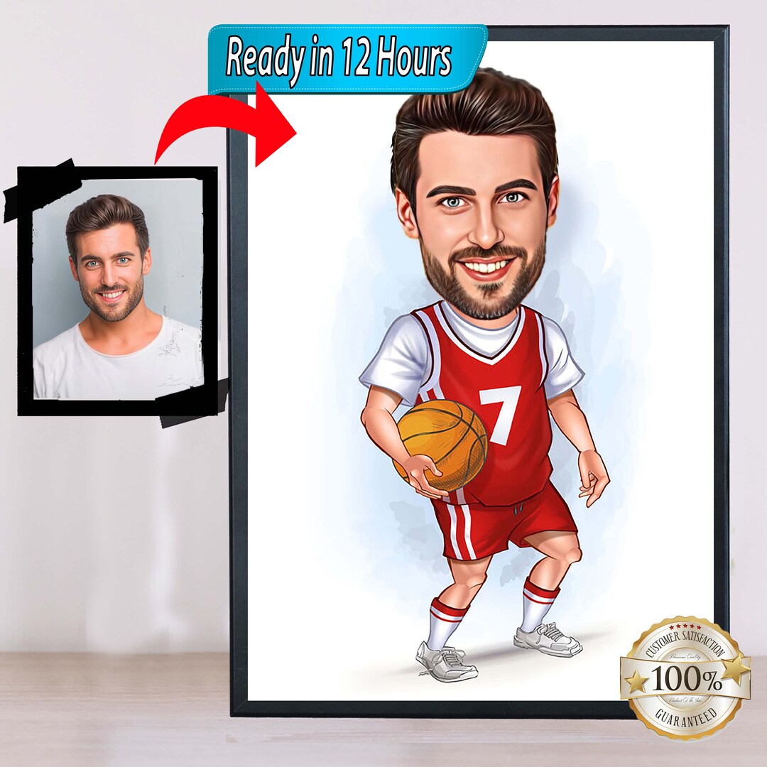 Basketball Player Cartoon Portrait, Basketball Fun Gift, Basketball ...