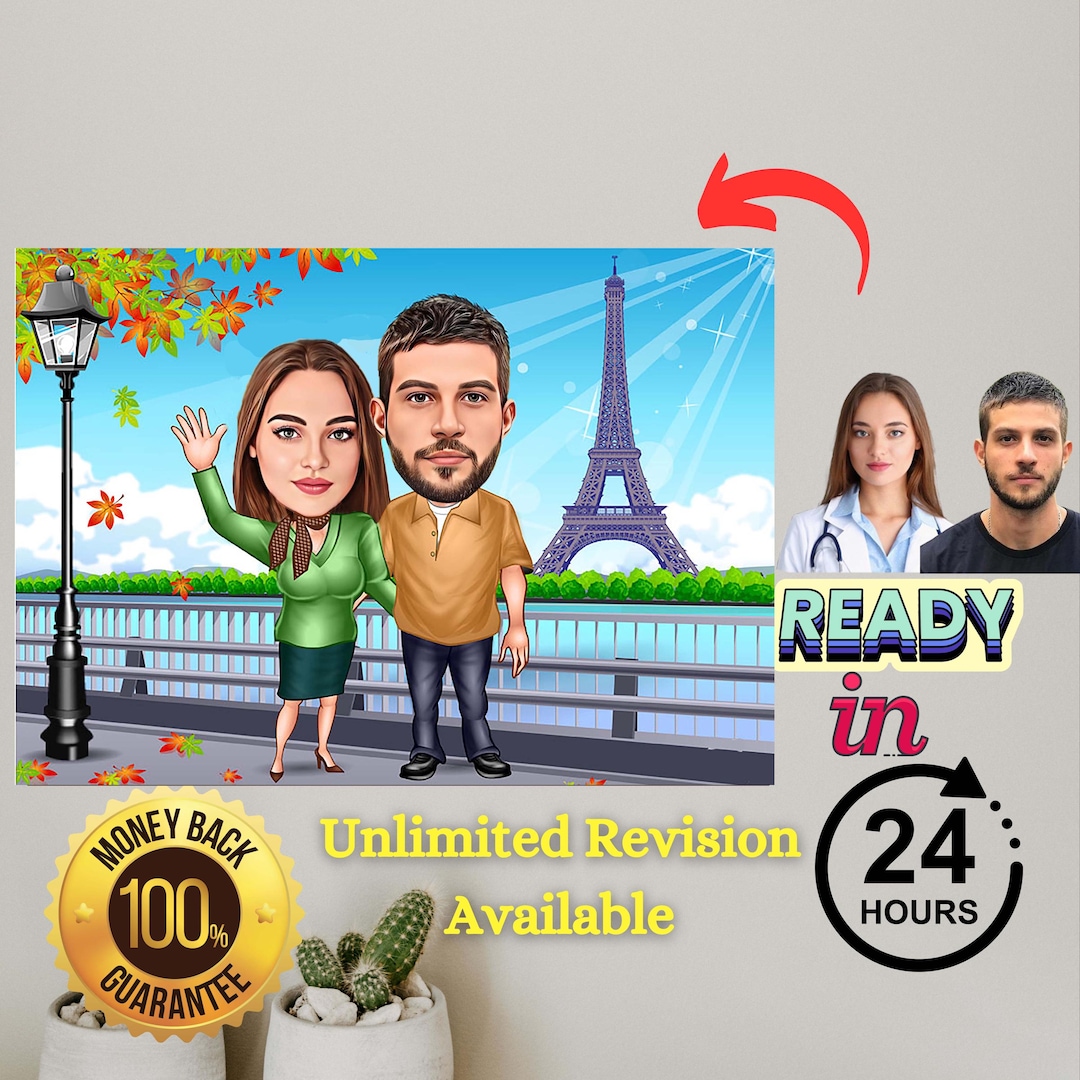 Custom Couple Cartoon Portrait Frame Valentines Day Couple Photo ...