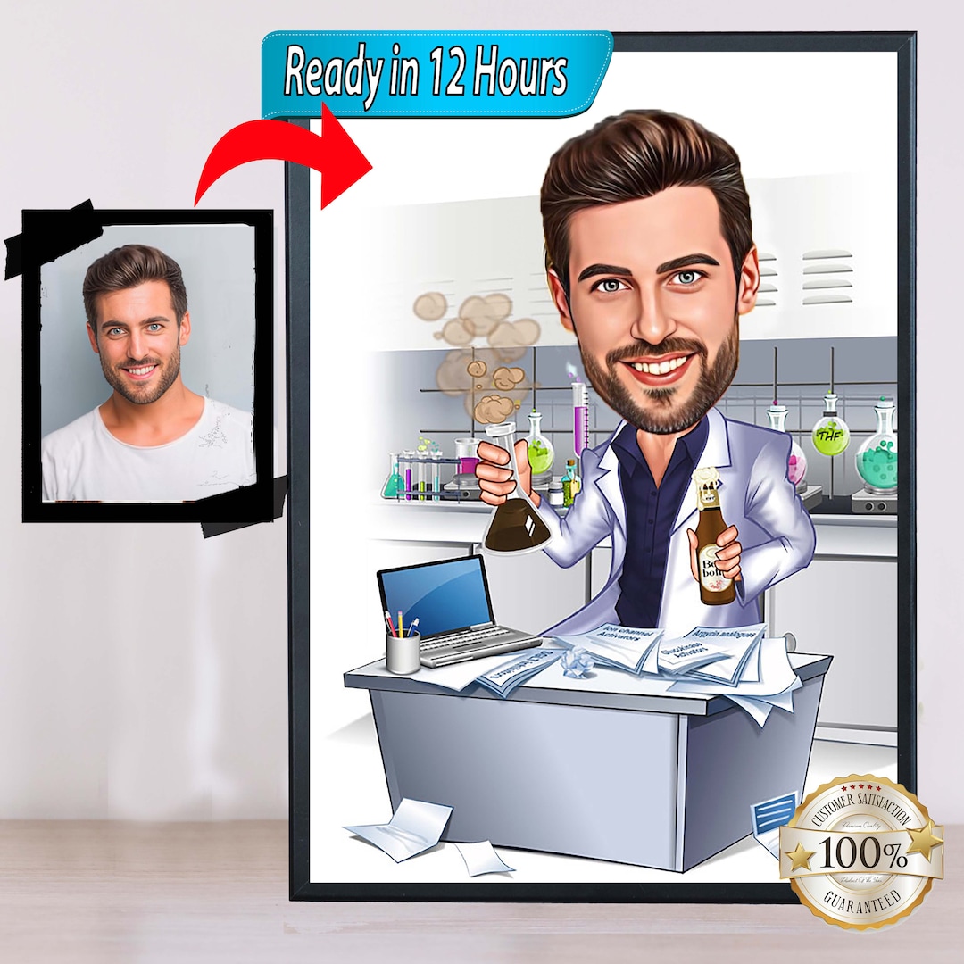 Custom Lab Tech Cartoon Portrait, Lab Tech Caricature, Gift for Lab ...