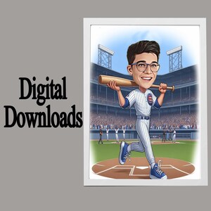 Custom Chicago Cubs Baseball Caricature Portrait, Baseball Gift ...