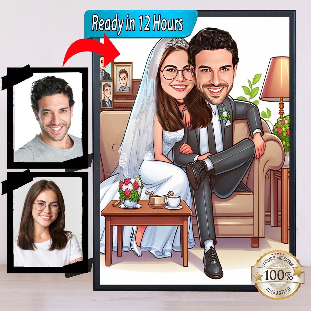 Custom Wedding Cartoon Portrait, Couple Caricature Gift (digital ...