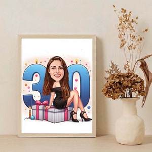 30th Birthday Caricature Cartoon Drawing From Photos Unique Wall Decor ...
