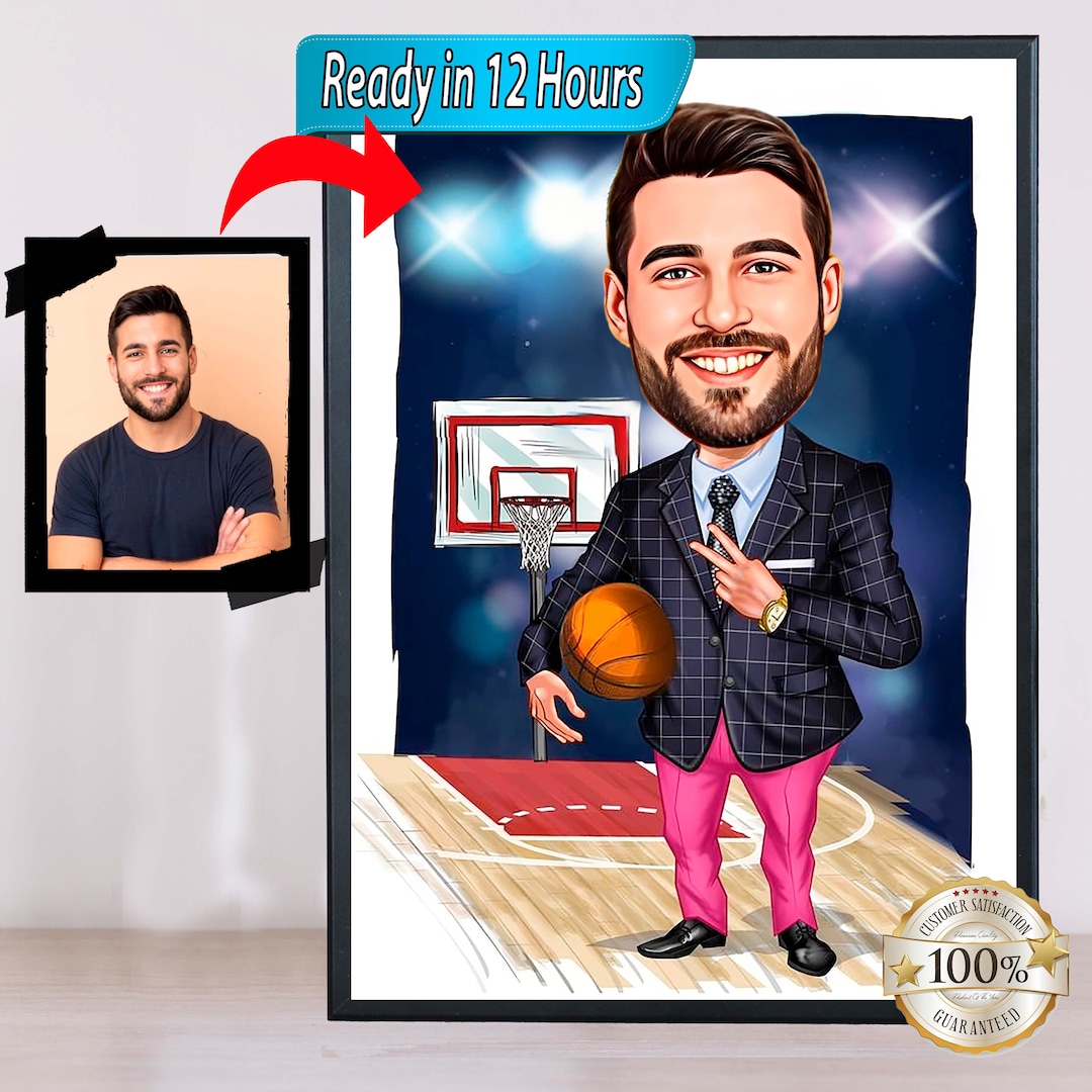 Custom Basketball Coach Cartoon Drawing for Men Basketball Coach Gift ...
