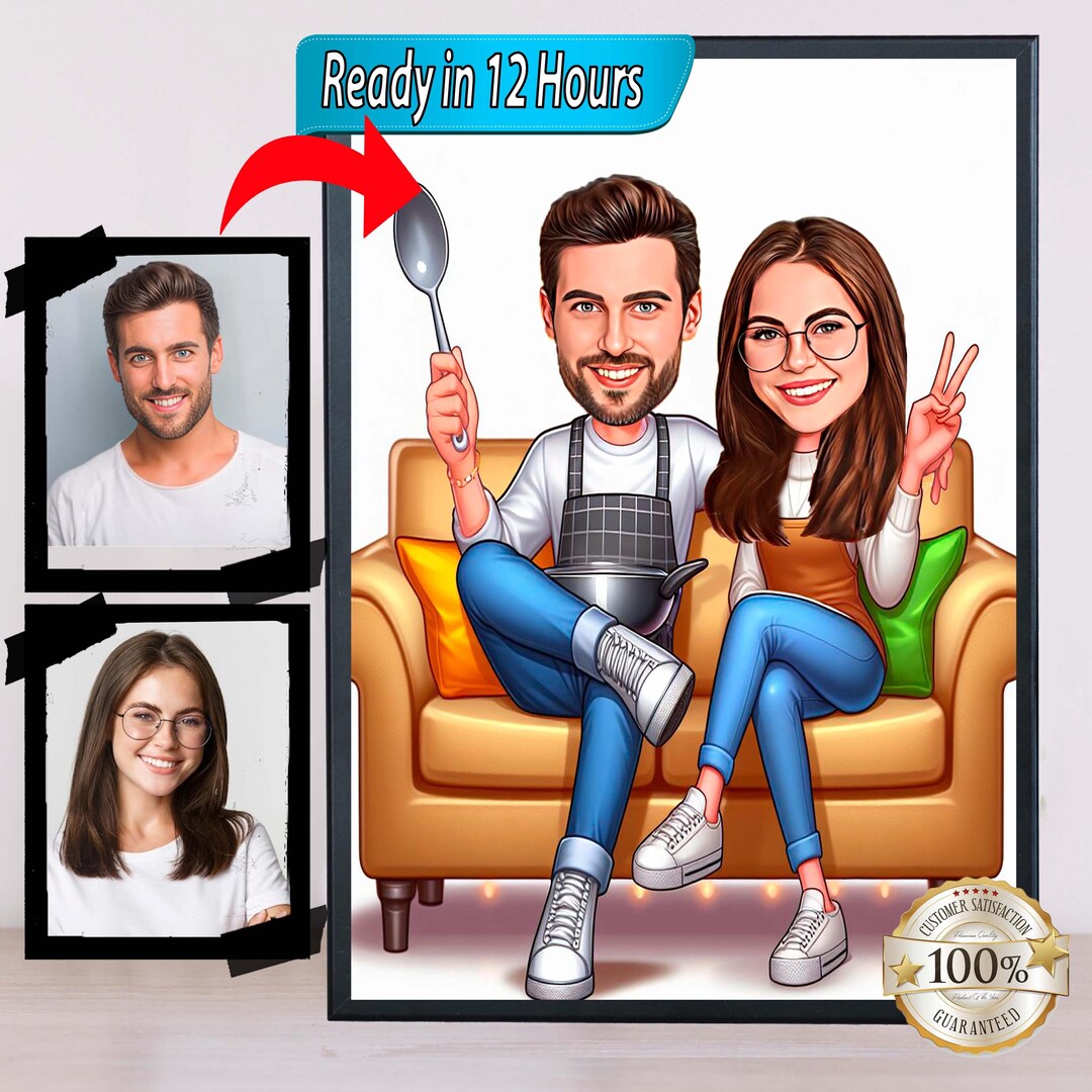 Custom Couple Cartoon Portrait, Couple Portrait, Couple Caricature ...