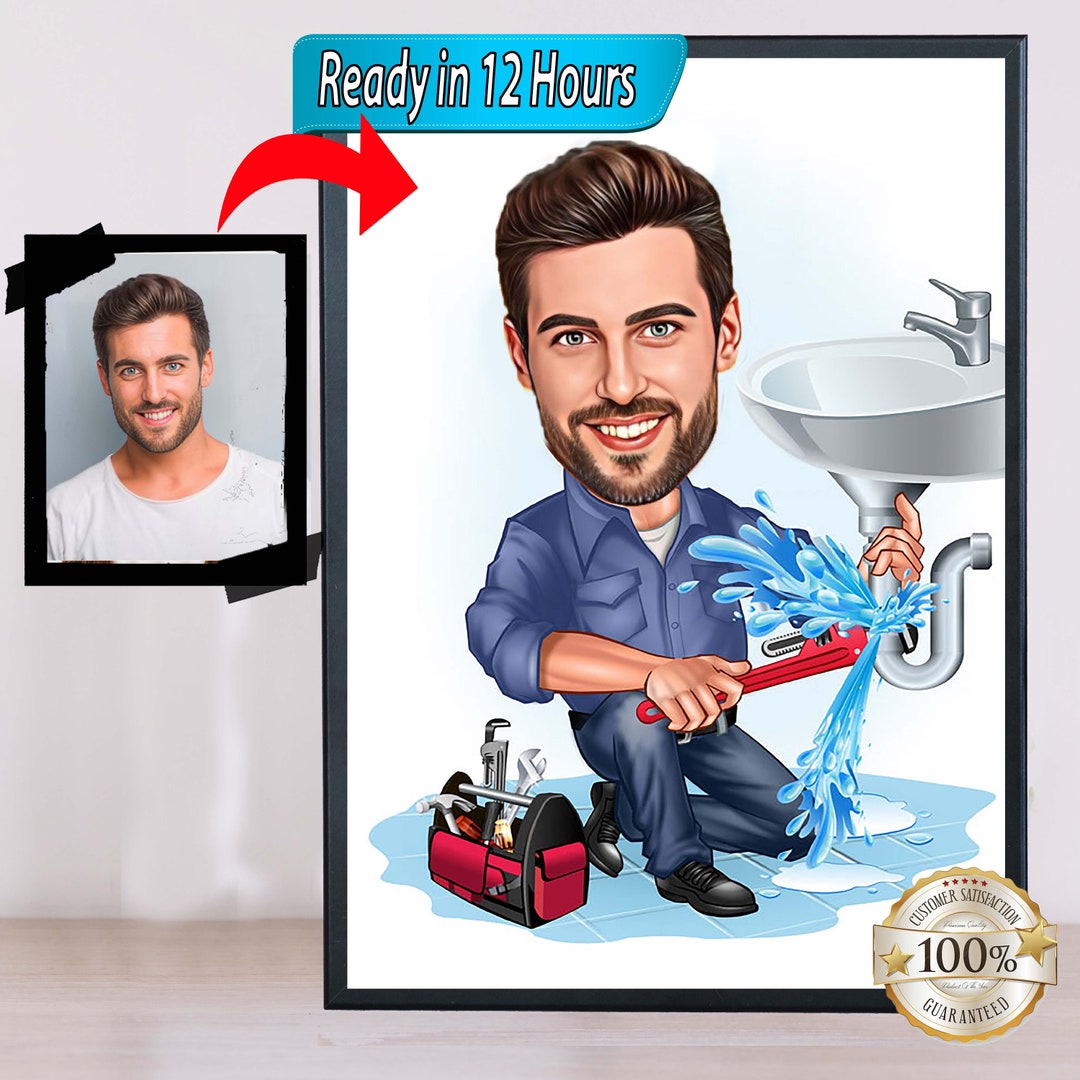 Plumber Cartoon Portrait, Funny Caricature, Plumber Gift, Plumber ...
