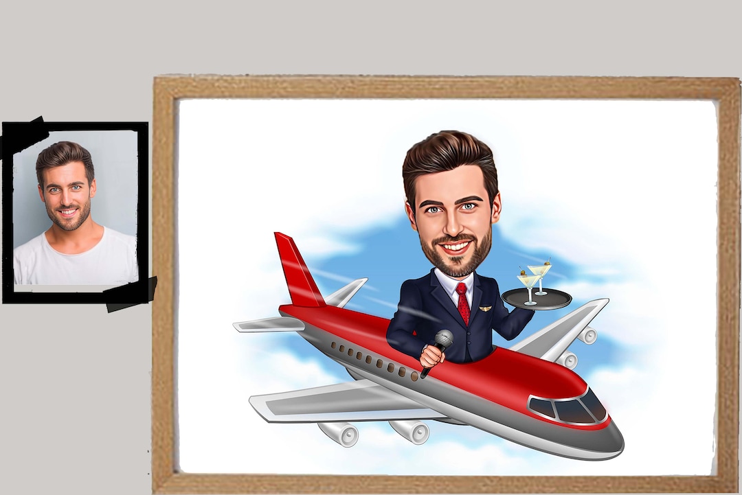 Custom Flight Attendant Cartoon Portrait, Cabin Crew Caricature, Gift ...