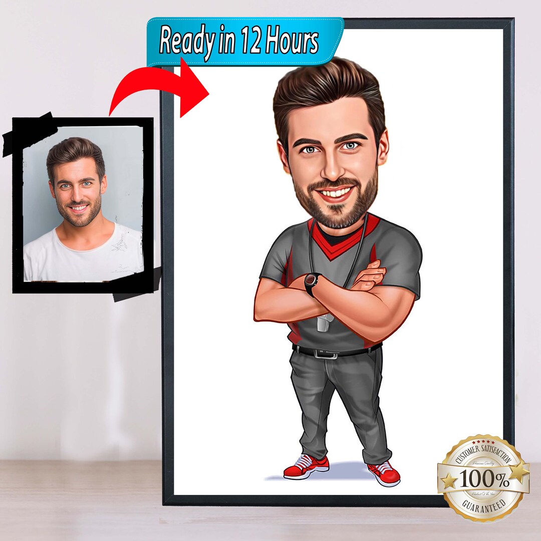 Coach Cartoon Portrait, Coach Portrait, Coach Gift, Coach Cartoon ...
