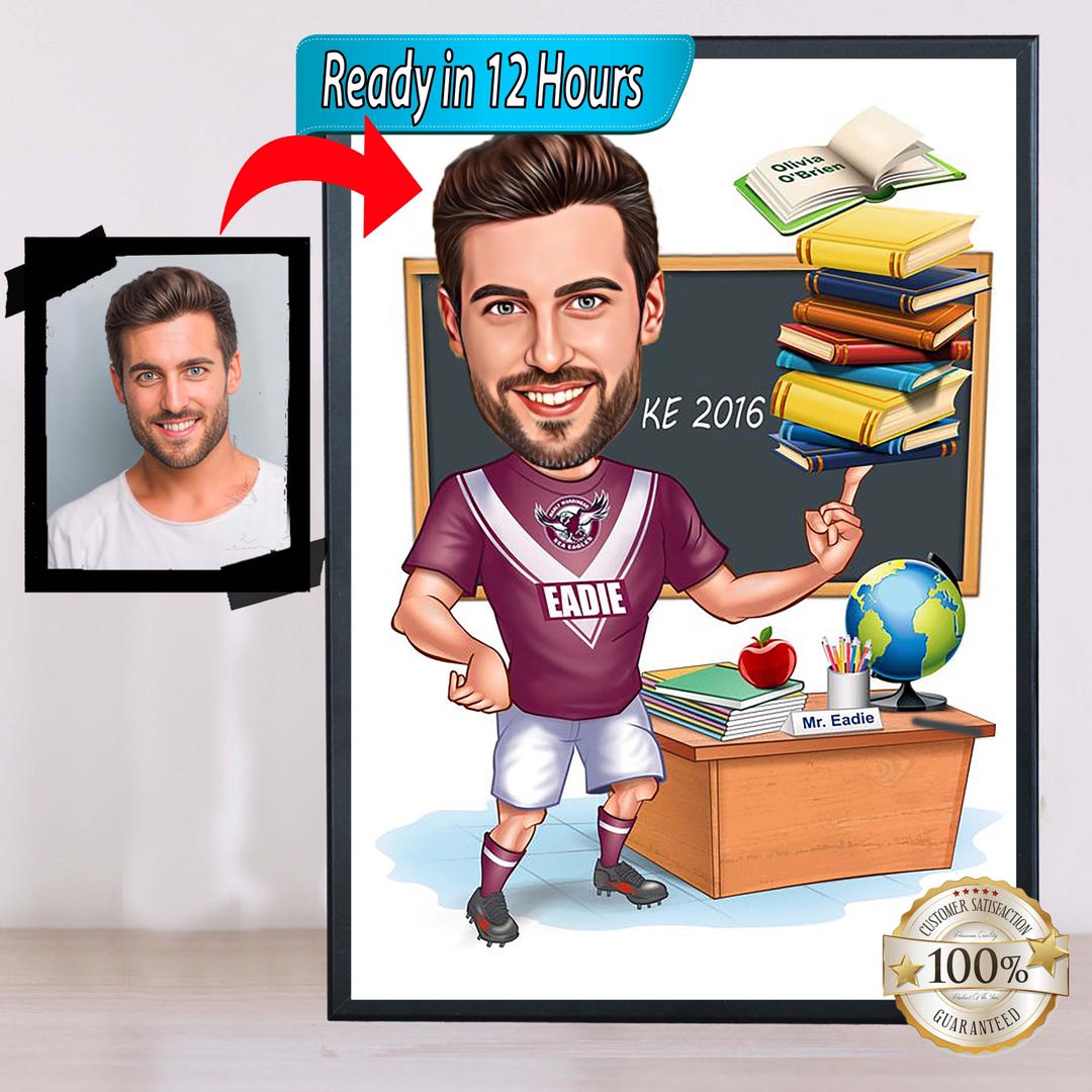Male Sports Teacher Cartoon Portrait, Custom Male Teacher Caricature ...