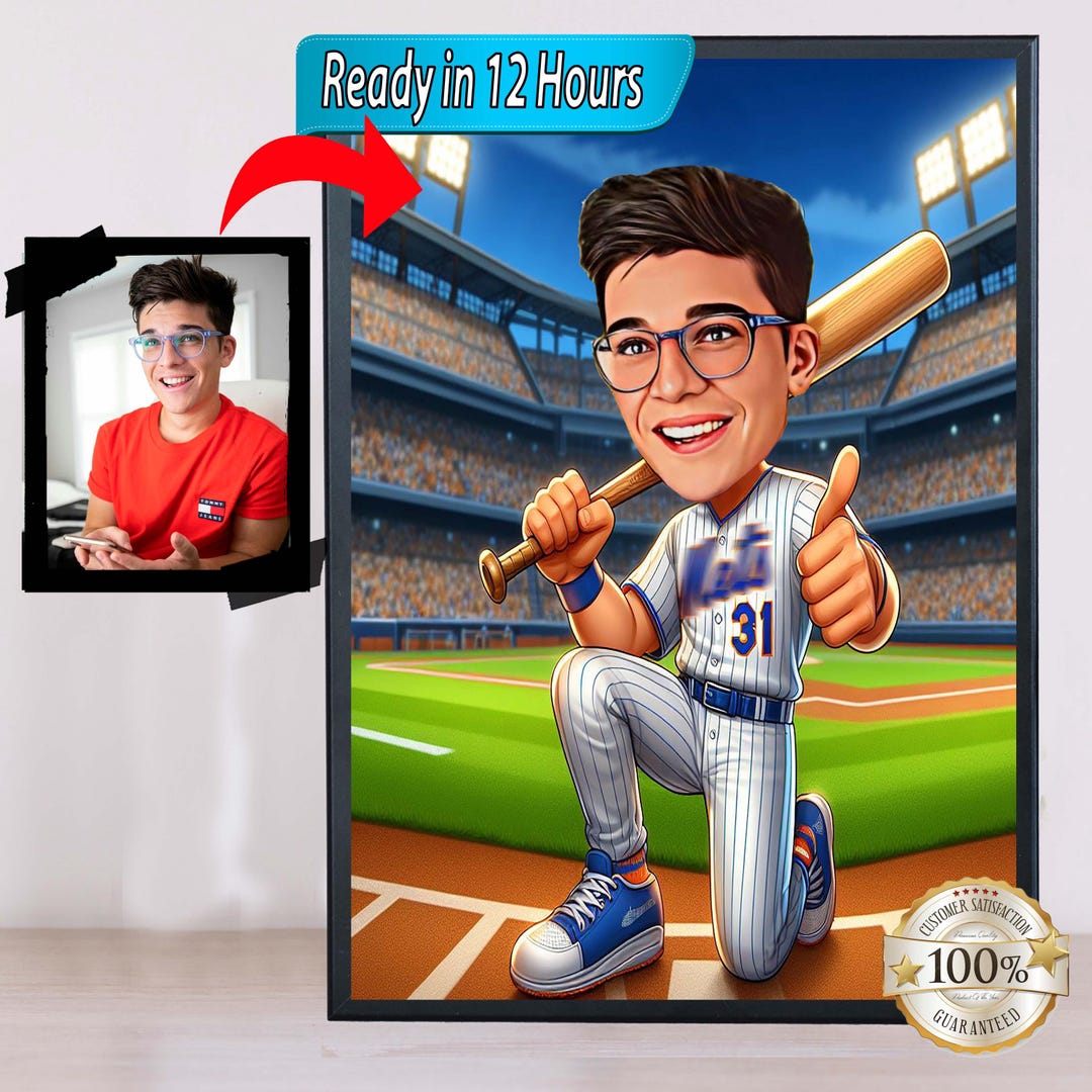 Custom New York Mets Cartoon Portrait Custom Funny Baseball Player ...
