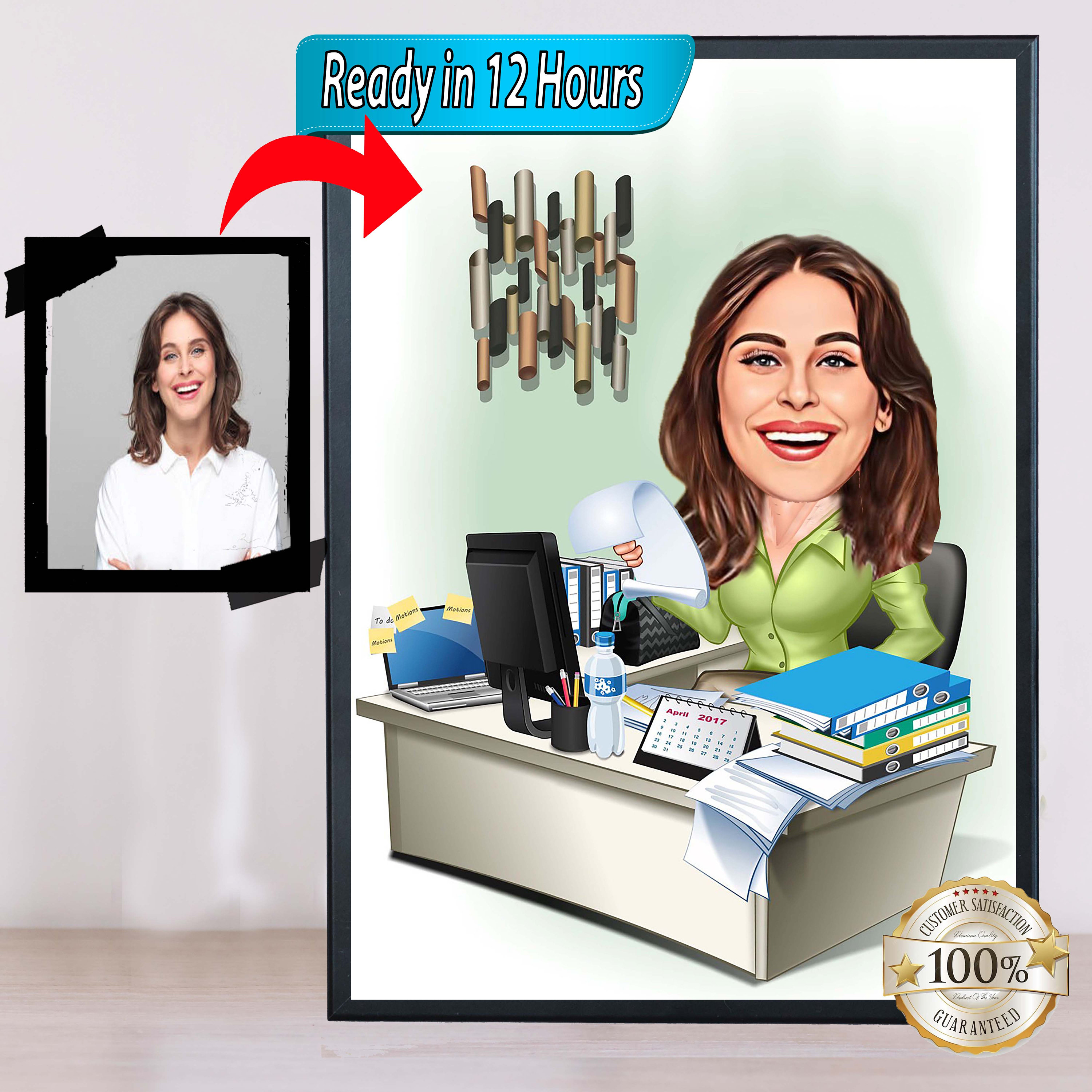 Custom Office Worker Cartoon Portrait, Office Worker Caricature, Gift ...