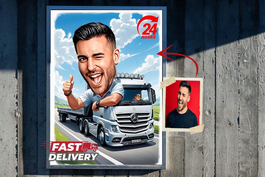Truck Driver Cartoon Caricature, Truck Driver Gift, Truck Driver ...
